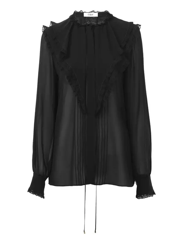Chloé Ruffled Lace Trim Blouse - Black