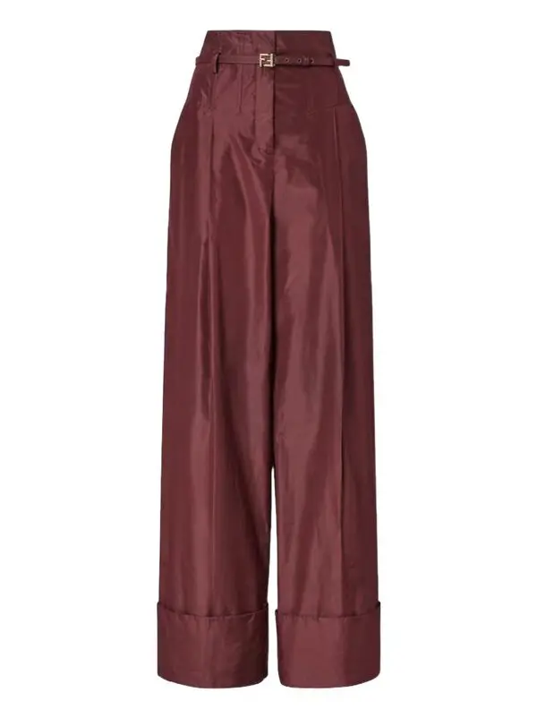 Fendi Taffeta Logo Plaque Wide-leg Trousers - Red