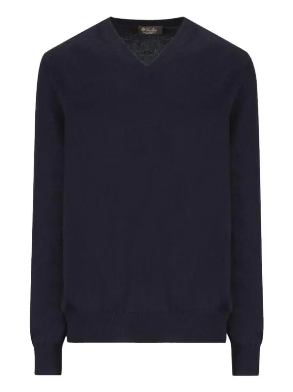Loro Piana Long-sleeved V-neck Jumper - Navy Blue