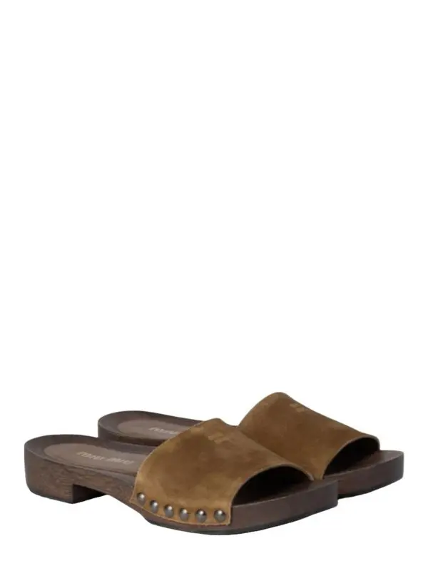 Miu Miu Suede Clogs With Logo Detail - Cinnamon