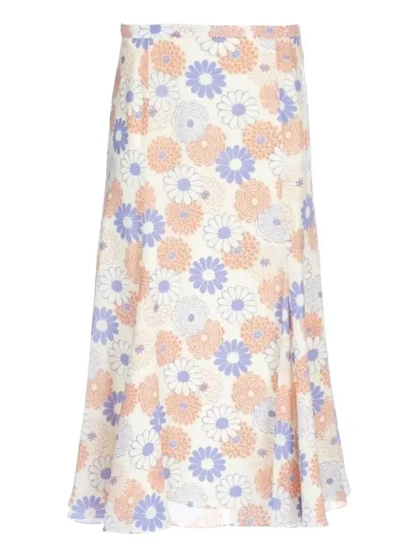 Kenzo Floral Print Midi Skirt - White