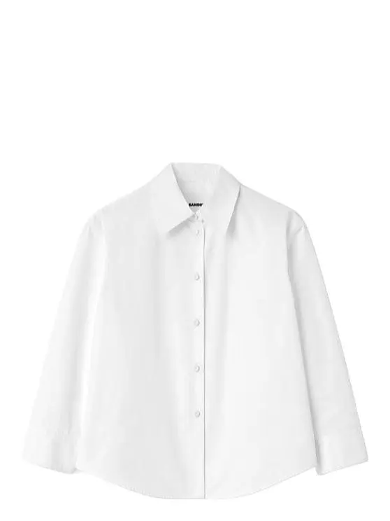 JIL SANDER Cropped Poplin Shirt With Three-quarter Sleeves - White