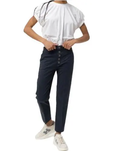 DONDUP Regular Waist Bejeweled Button Panel Pants - Black