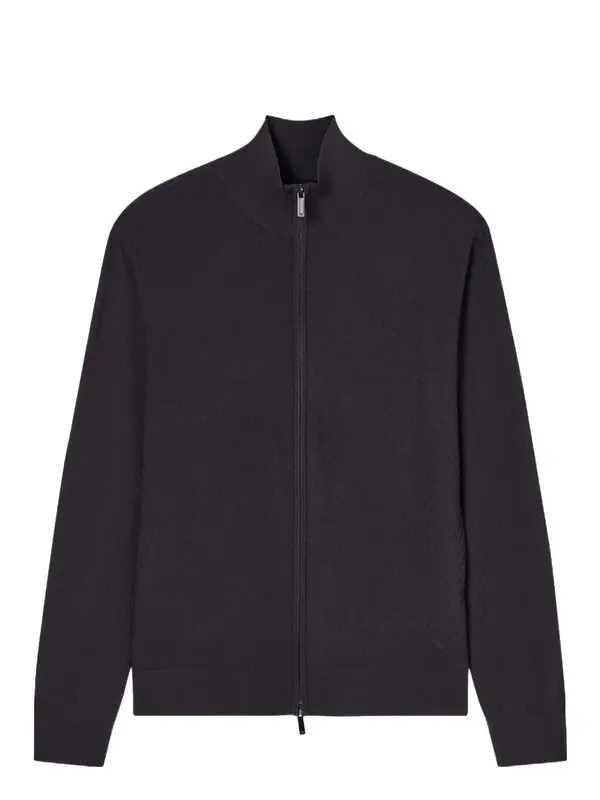 Emporio Armani Full Zip Sweater With Rib Knit Details - Grey