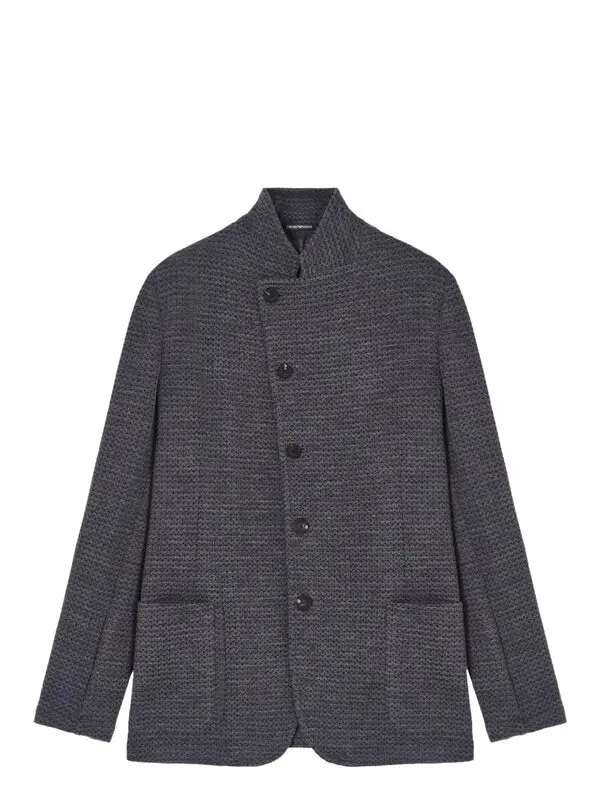 Emporio Armani Textured Button-up Knit Jacket - Grey