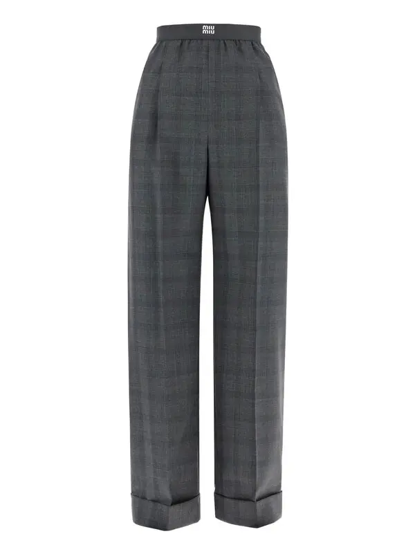 Miu Miu Prince Of Wales Plaid Wide Leg Trousers - Limestone Ash