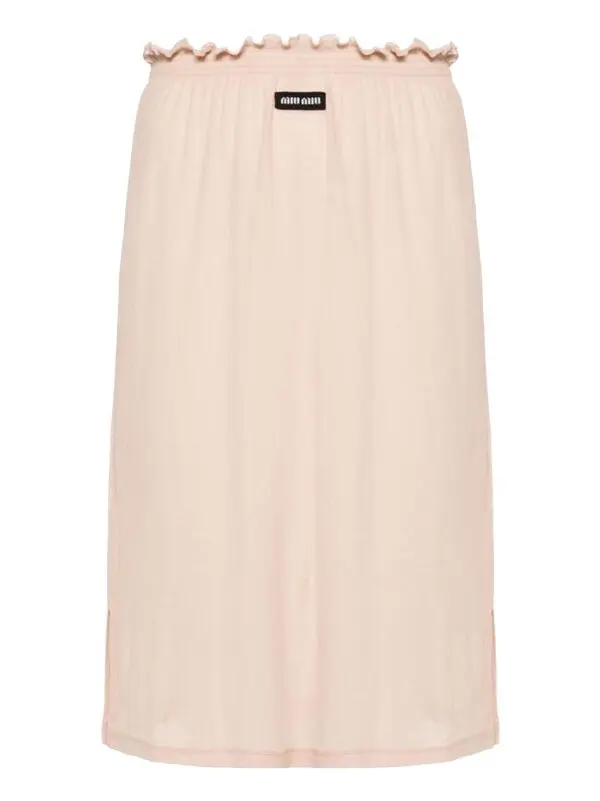 Miu Miu Ribbed Jersey Skirt With Side Slit - Bean Paste Color