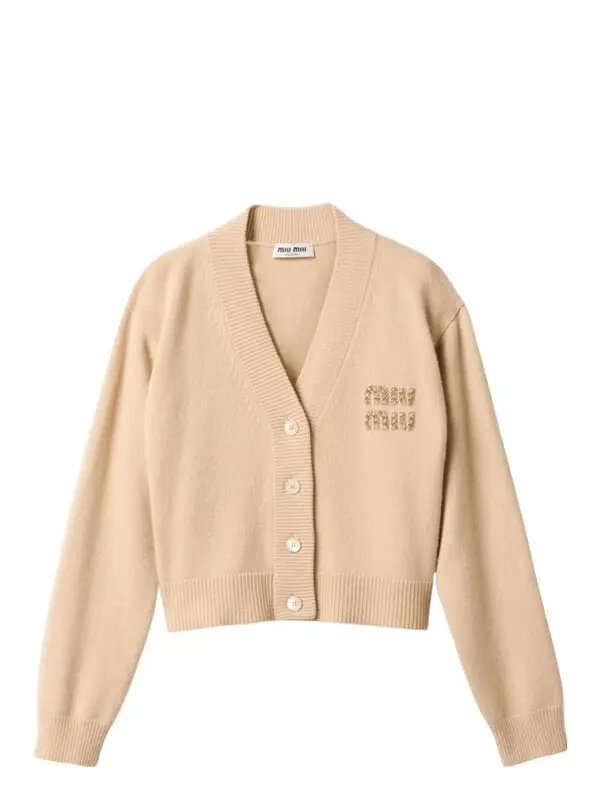 Miu Miu V-neck Button-up Cardigan With Embroidered Logo - Snow White