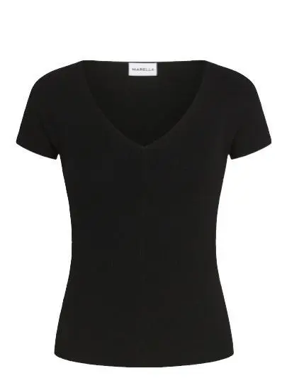 Marella Rib-knit Viscose Sweater With V-neckline And Kimono Sleeves - Black