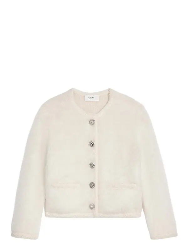 Celine Brushed Mohair Cardigan Jacket - Off White