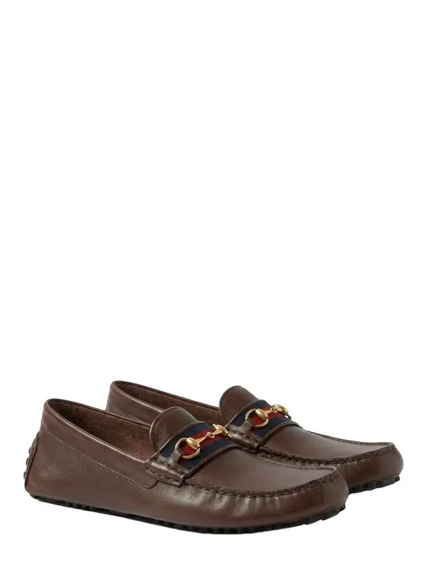 Gucci Web Stripe Driving Loafers - Brown