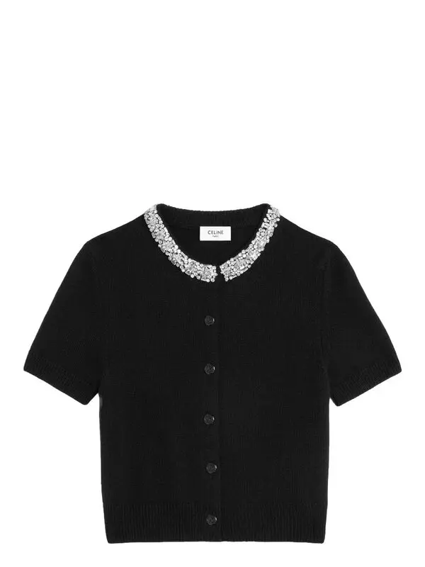 Celine Embroidered Cropped Cardigan In Cashmere - Black