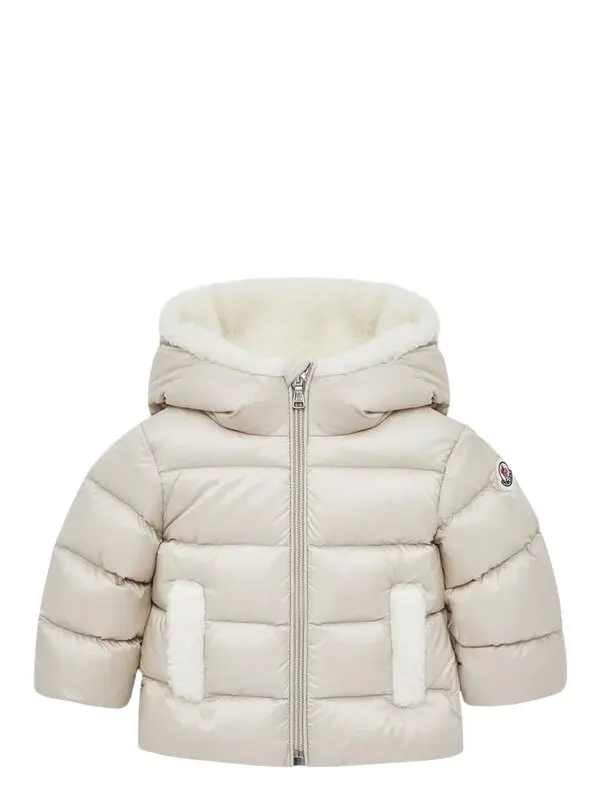 Moncler Hooded Down Jacket With Teddy Trim - Ice Gray