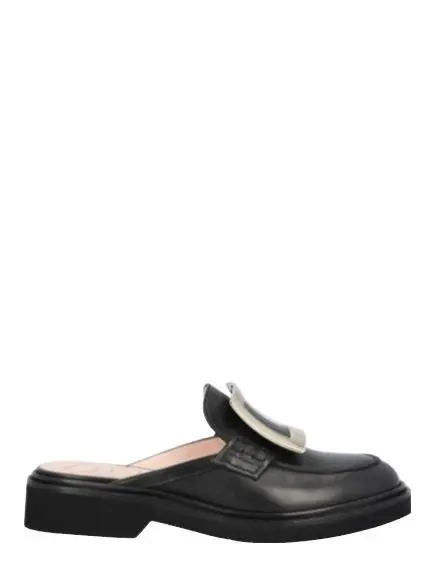 ROGER VIVIER Round Toe Buckled Mules - Black