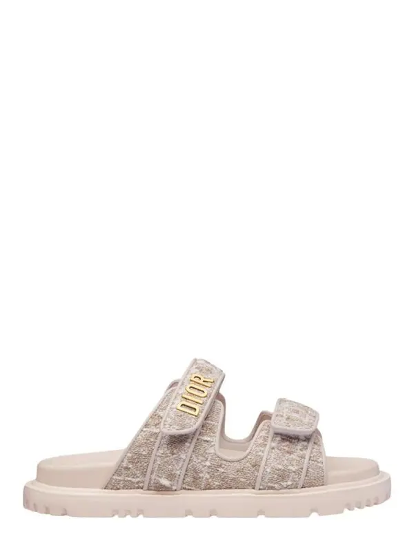 Dior Logo Plaque Slip-on Sandals - Beige