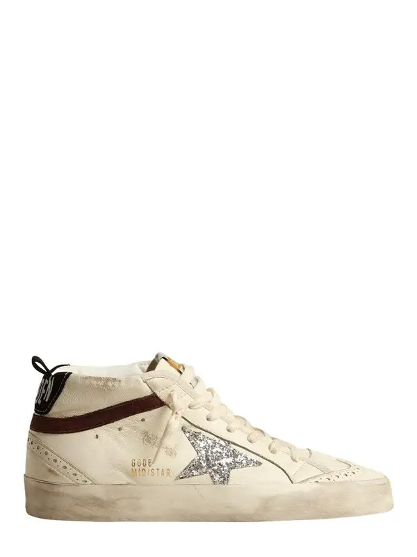 GOLDEN GOOSE Mid Star Glittered Sneakers - Off White