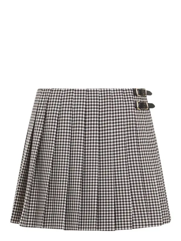 Miu Miu Plaid Pleated Mini Skirt - White/brown