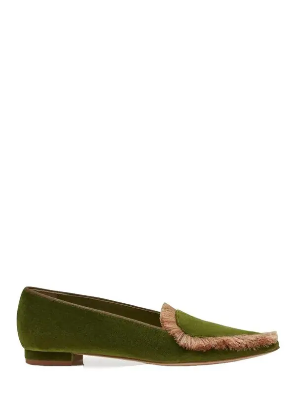 Manolo Blahnik Fringed Trim Flat Shoes - Brown