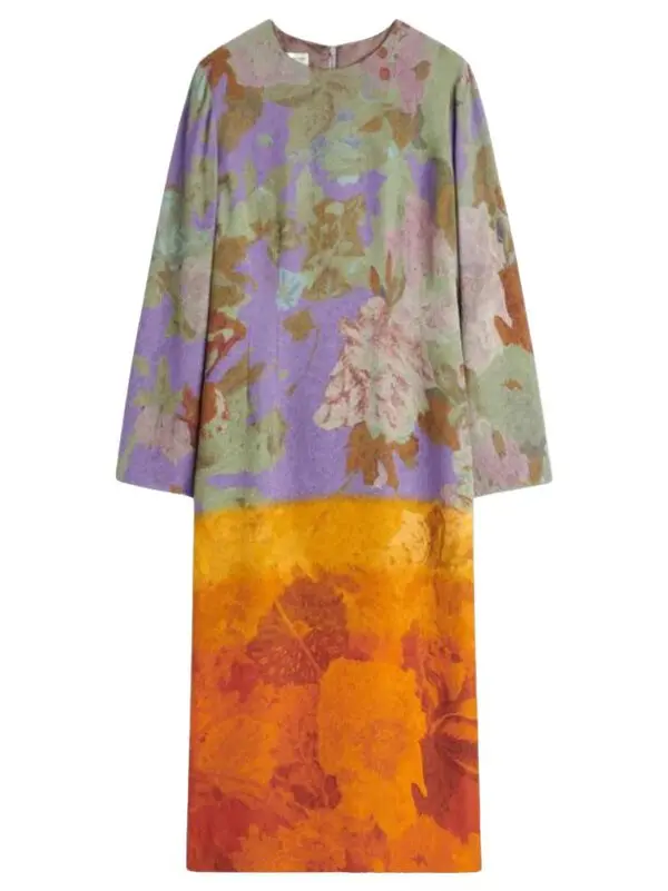 Dries Van Noten Round-neck Long-sleeve Floral Print Dress - Multicolor