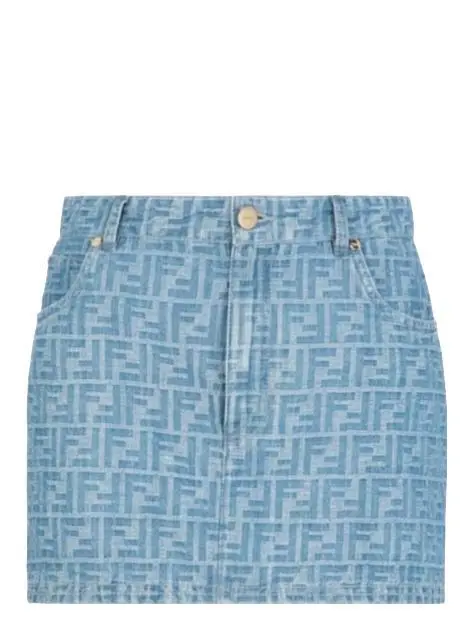 Fendi Ff Printed Denim Skirt - Blue