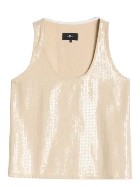 7 For All Mankind Long Sequin Tank - White