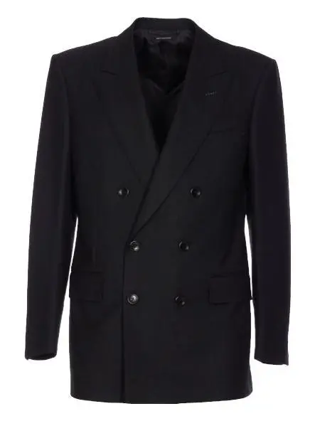 TOM FORD Wool Double-breasted Coat - Black