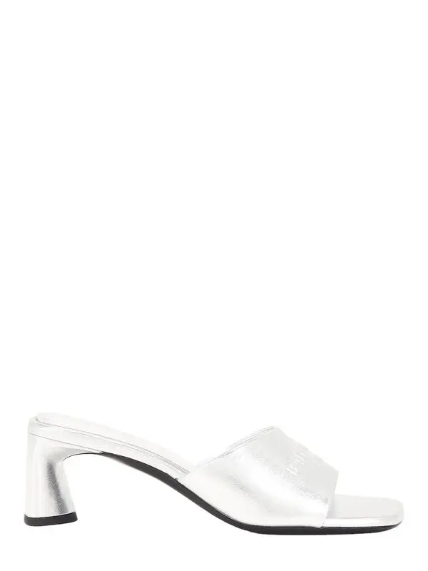 Balenciaga Embossed Logo Heeled Sandals - Silver