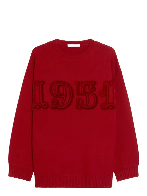 Max Mara Crewneck Jumper With 1951 Flocked Pattern - Red