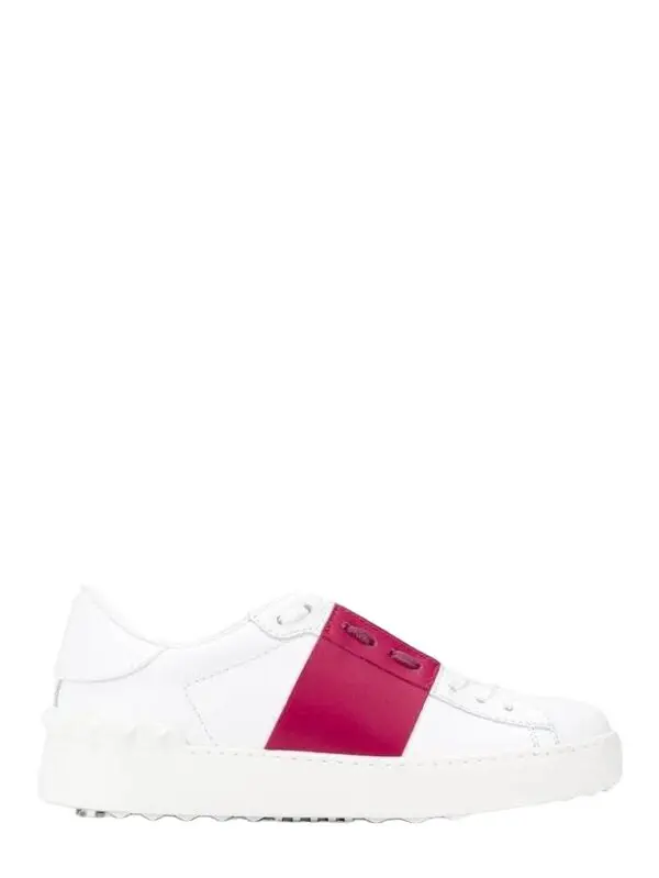Valentino Garavani Leather Low-top Sneakers With Pink Stripe And Stud Detailing - White
