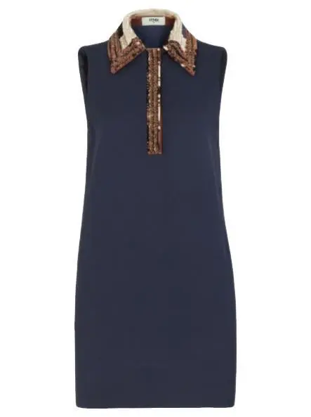 Fendi Sleeveless Mini Dress With Sequin Embellished Collar - Blue
