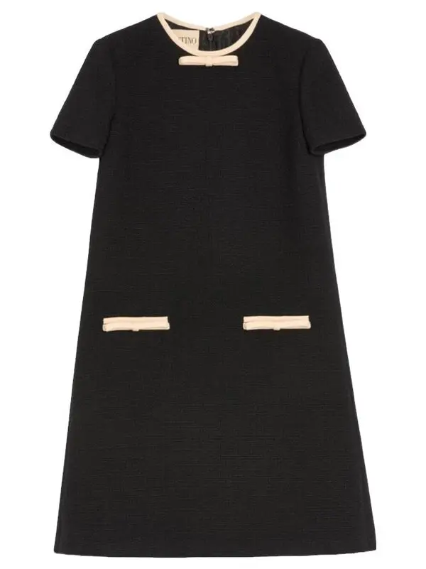 Valentino Garavani Short Sleeve Wool Tweed Dress With Bow Detail - Black