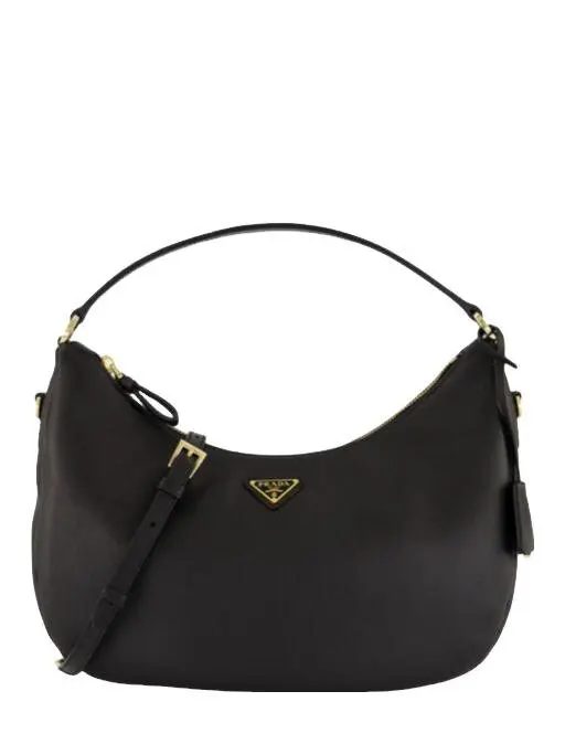 Prada Zip Leather Shoulder Bag - Black