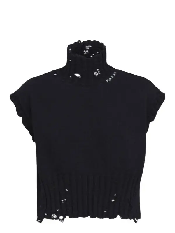 Marni Distressed Knitted Cropped Vest - Black