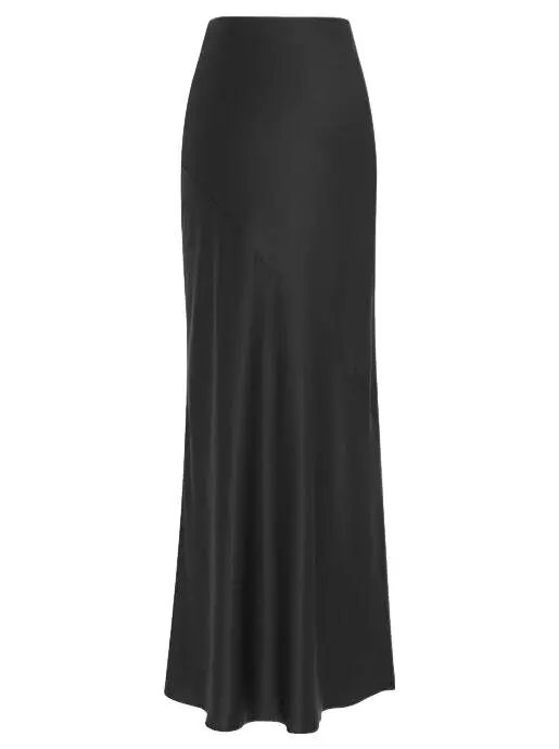 Saint Laurent Mid-rise Long Satin Crepe Skirt - Black
