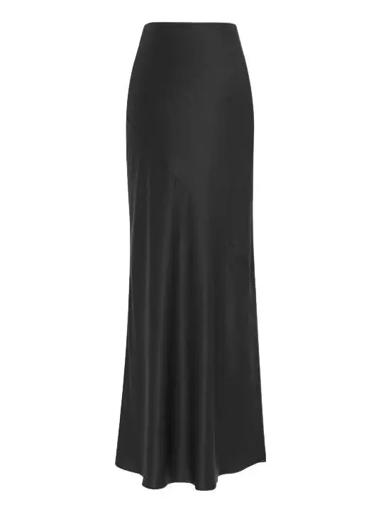 Saint Laurent Mid-rise Long Satin Crepe Skirt - Black