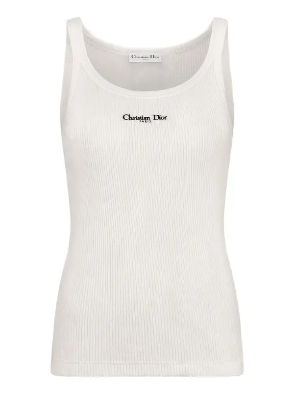 Dior Embroidered Ribbed Tank Top - White