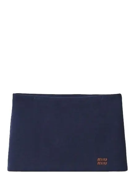 Miu Miu Leather Logo Detail Mini Skirt - Navy Blue