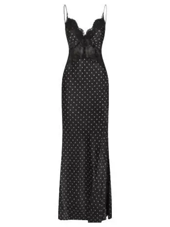 SELF-PORTRAIT Polka Dot Satin Lace Maxi Dress - Blackandwhite