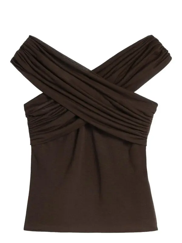 Ami Draped Cross-over Top - Dark Brown