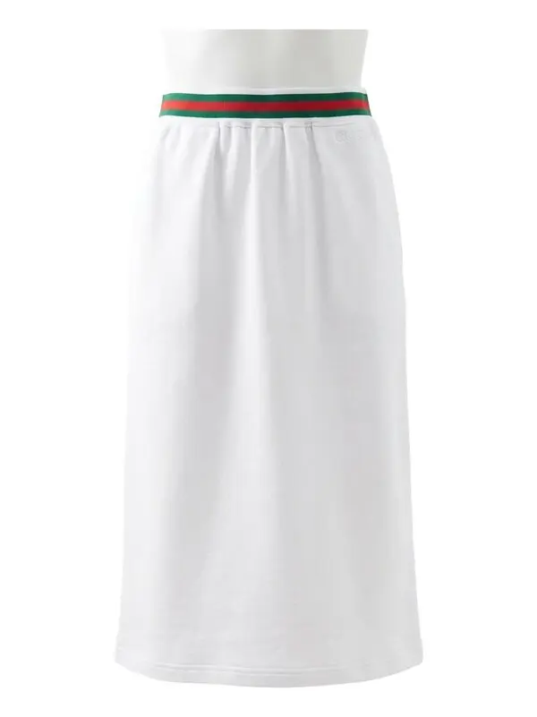 Gucci Knit Cotton Midi Skirt With Web Stripe Detail - White