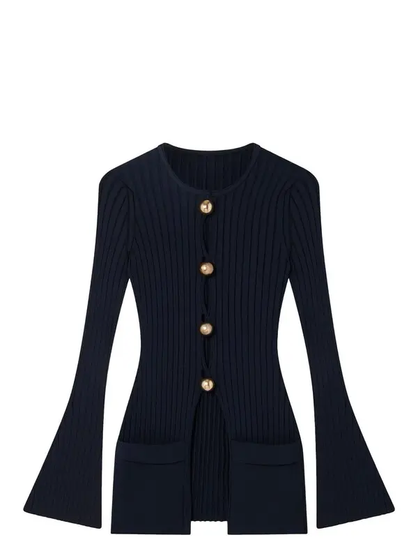 Stella McCartney Ribbed Knit Cardigan With Metallic Buttons - Deep Navy Blue