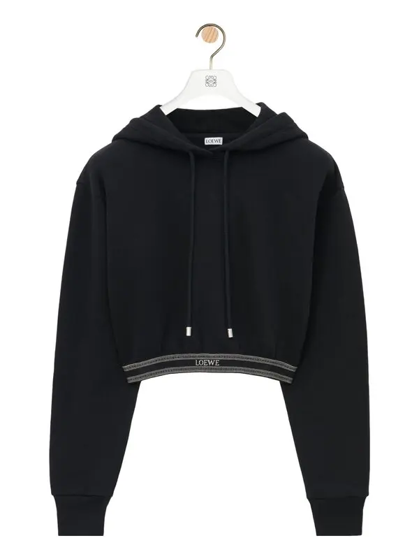 Loewe Cropped Hoodie In Cotton And Cashmere - Black