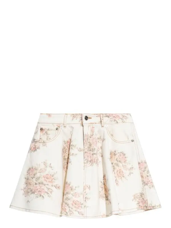 GANNI Floral Print Denim Skirt - White