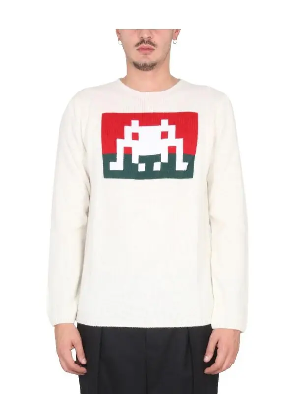 Comme Des Garçons Graphic Jacquard Crewneck Jumper - White
