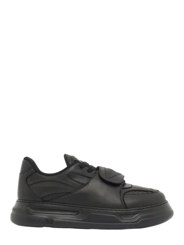 Emporio Armani Leather-effect Lace-up Trainers With Velcro Strap - Black