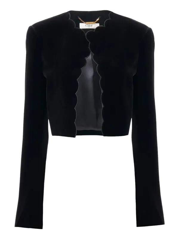 Chloé Velvet Scalloped Cropped Jacket - Black