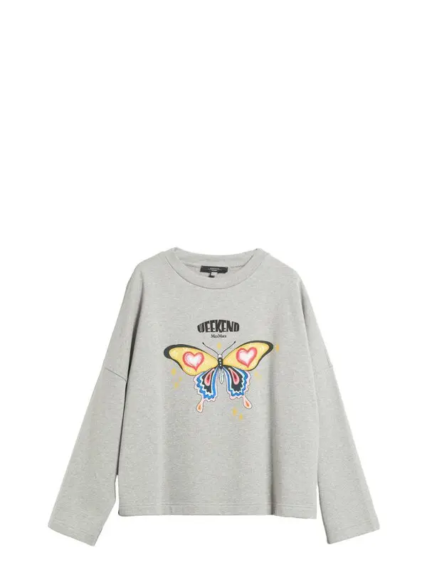 Max Mara Cotton Sweatshirt With Butterfly Print - Gray