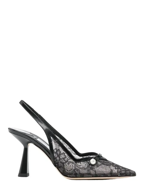 JIMMY CHOO Amita 85 Lace Appliqué Slingback Pumps - Black