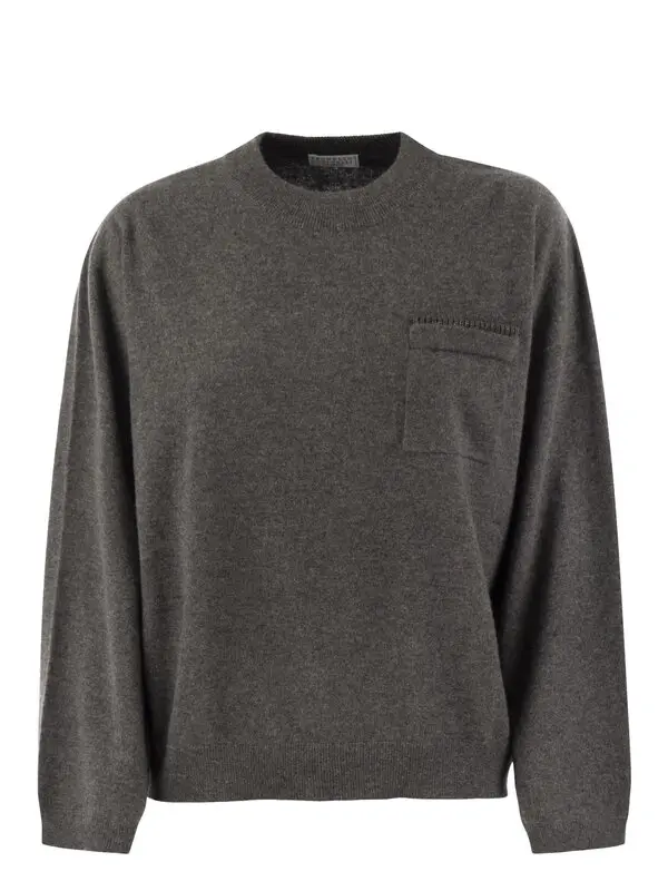 Brunello Cucinelli Crewneck Knitted Jumper With Chest Pocket - Black