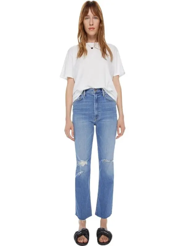 MOTHER High-waist Rider Distressed Ankle Jeans - Blue